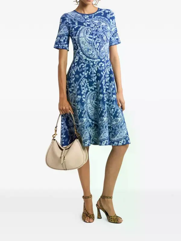 Etro Jacquard Floral Paisley Knit Mini Dress - Blue