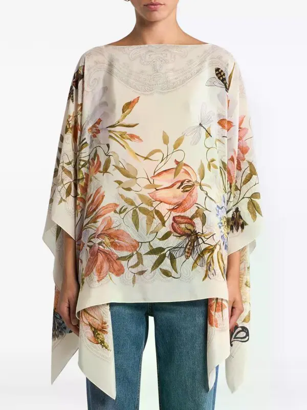 Etro Floral Print Silk Poncho Top
