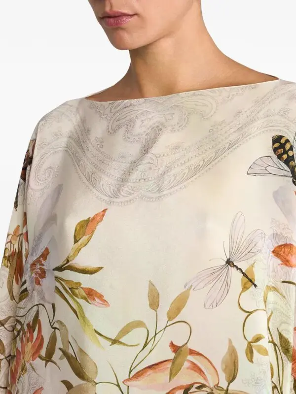 Etro Floral Print Silk Poncho Top