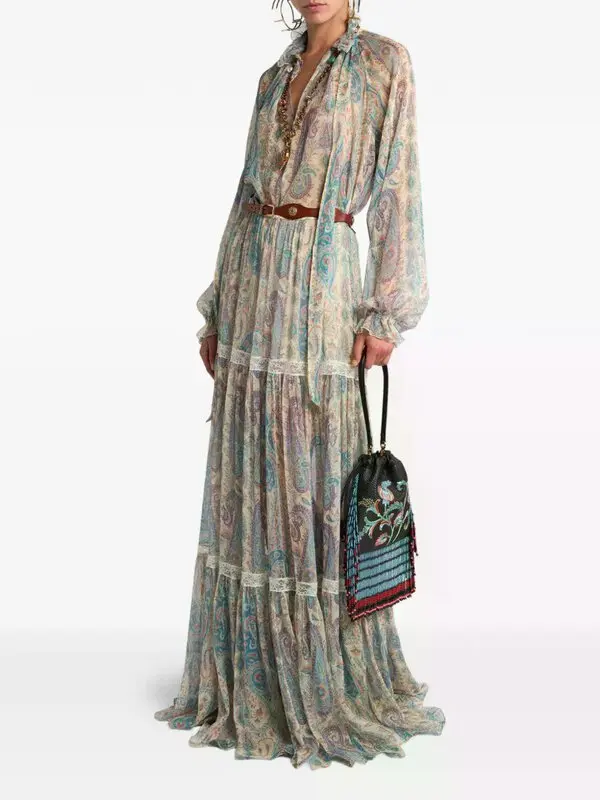 Etro Paisley Print Maxi Skirt With Lace Trim - Neutrals