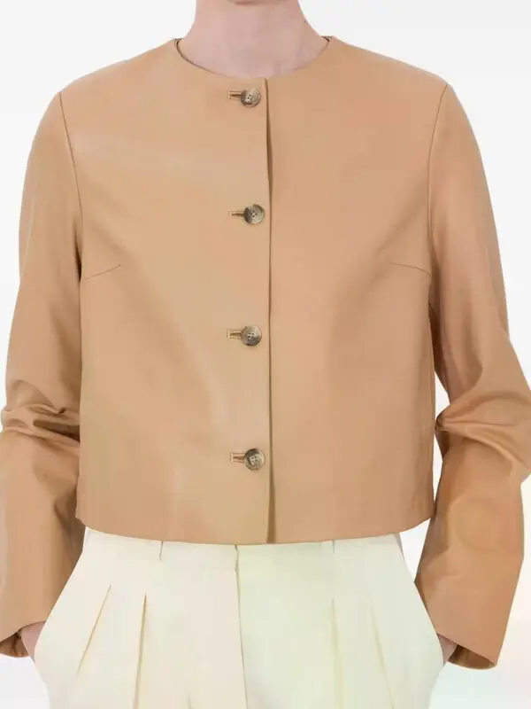 Loulou De Saison Leather Cropped Jacket - Neutrals