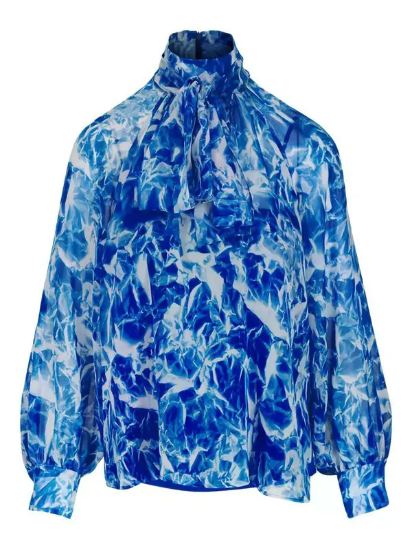 Akris Silk Tie-neck Blouse With All-over Print