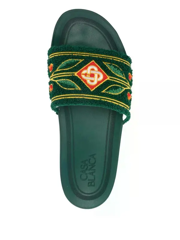 Casablanca Floral-embroidered Slides