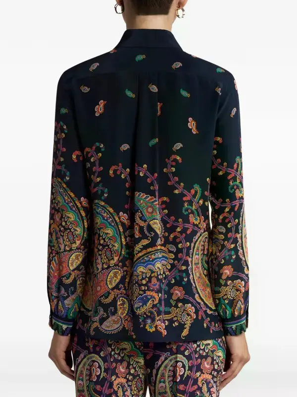 Etro Paisley Print Silk Crepe De Chine Shirt - Blue