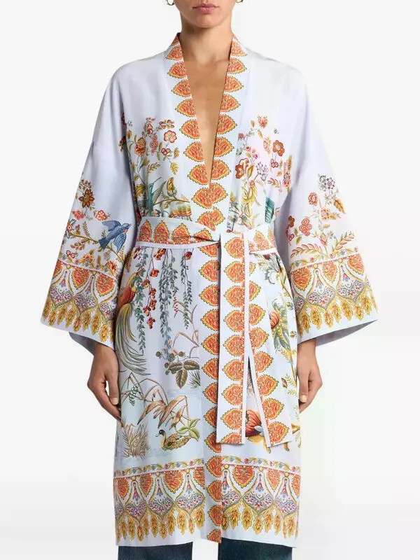 Etro Flora Fauna-print Silk Robe - White