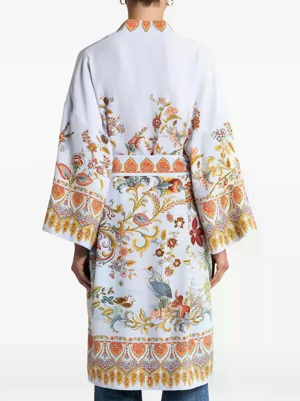 Etro Flora Fauna-print Silk Robe - White