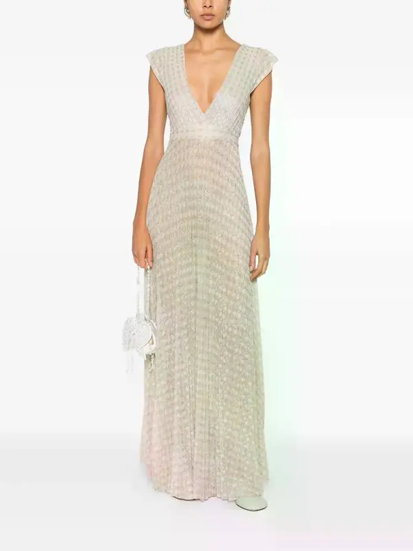 FORTE_FORTE V-neck Pleated Midi Dress