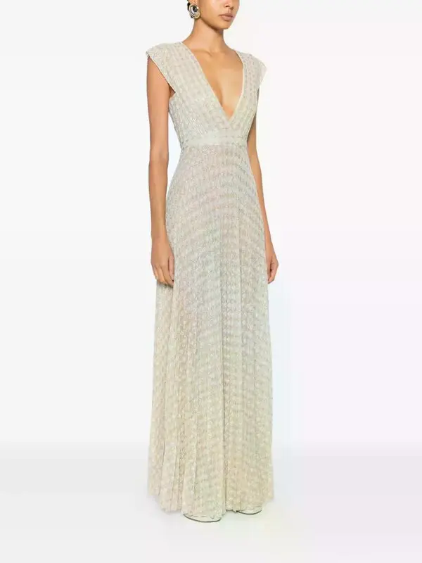 FORTE_FORTE V-neck Pleated Midi Dress