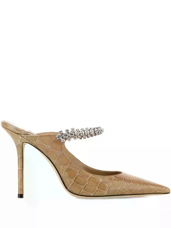 JIMMY CHOO Embossed-print Embellishment Mules - Neutrals