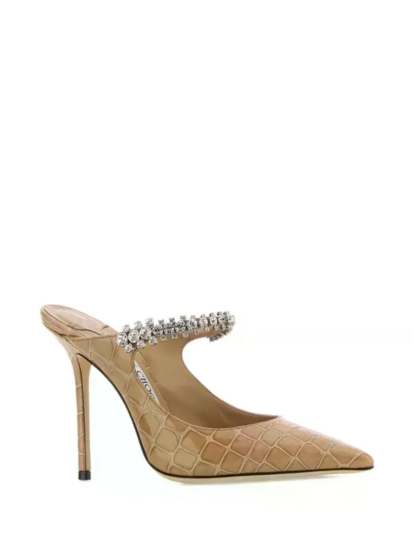 JIMMY CHOO Embossed-print Embellishment Mules - Neutrals