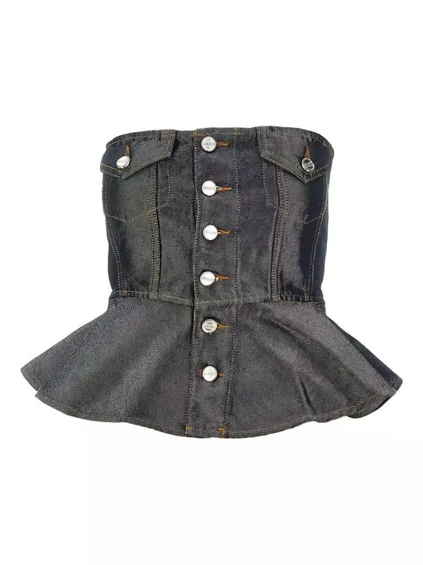 GANNI Button Denim Top - Grey