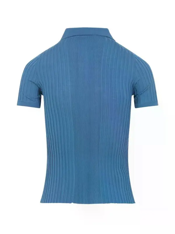 Miu Miu Ribbed Knit Polo Top - Blue