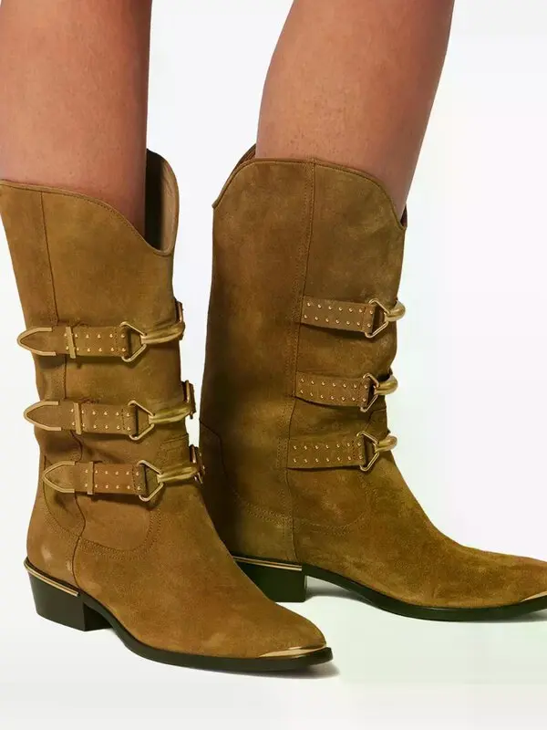 Isabel Marant Étoile Mexia Buckle Studded Boots - Brown