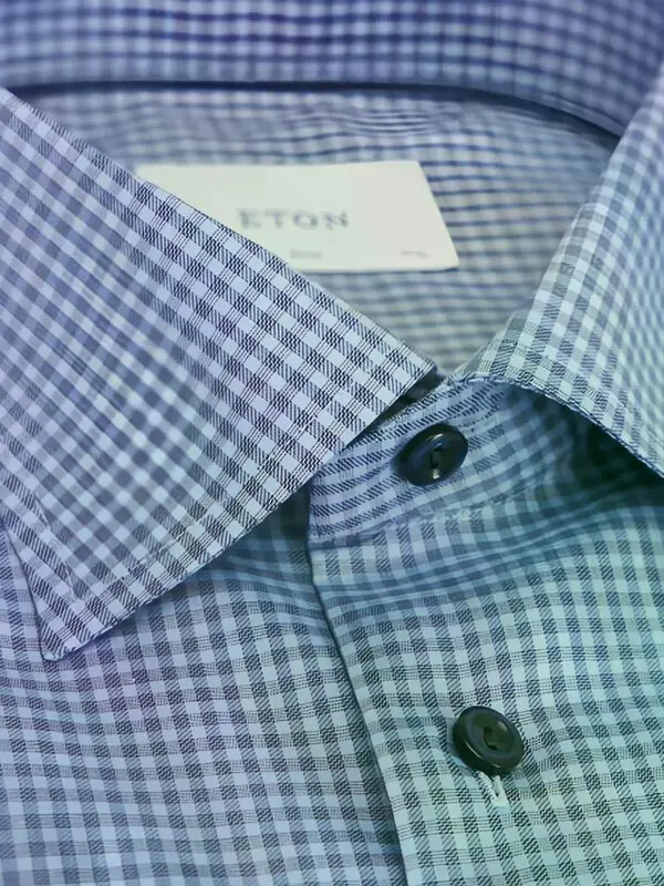 Eton Twill Check Shirt - Blue