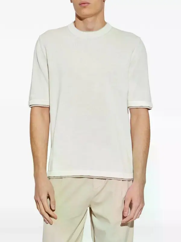 Eleventy Ribbed-trim T-shirt - Neutrals