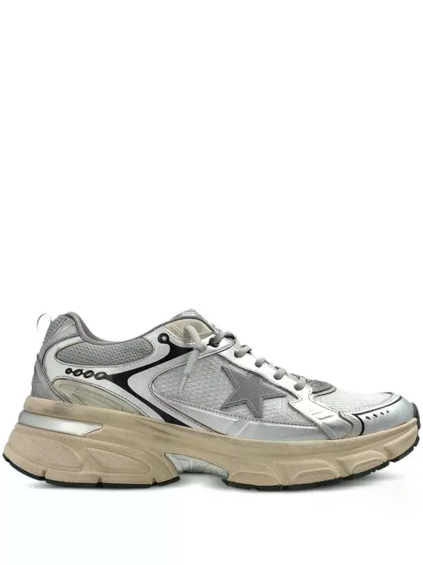 GOLDEN GOOSE Lightstar Sneakers In Grey Mesh And -tone Nappa Leather - Silver