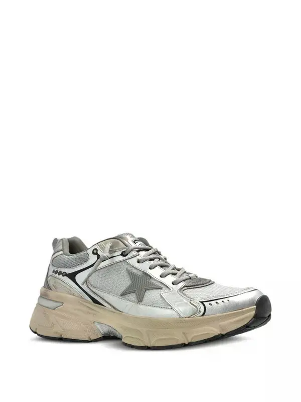 GOLDEN GOOSE Lightstar Sneakers In Grey Mesh And -tone Nappa Leather - Silver