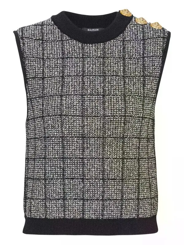 Balmain Side-button Tweed Top