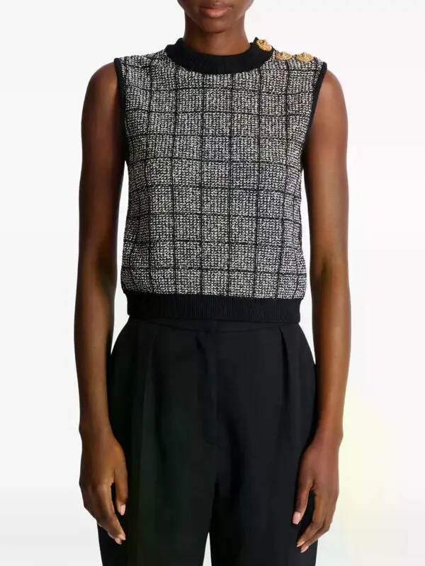 Balmain Side-button Tweed Top