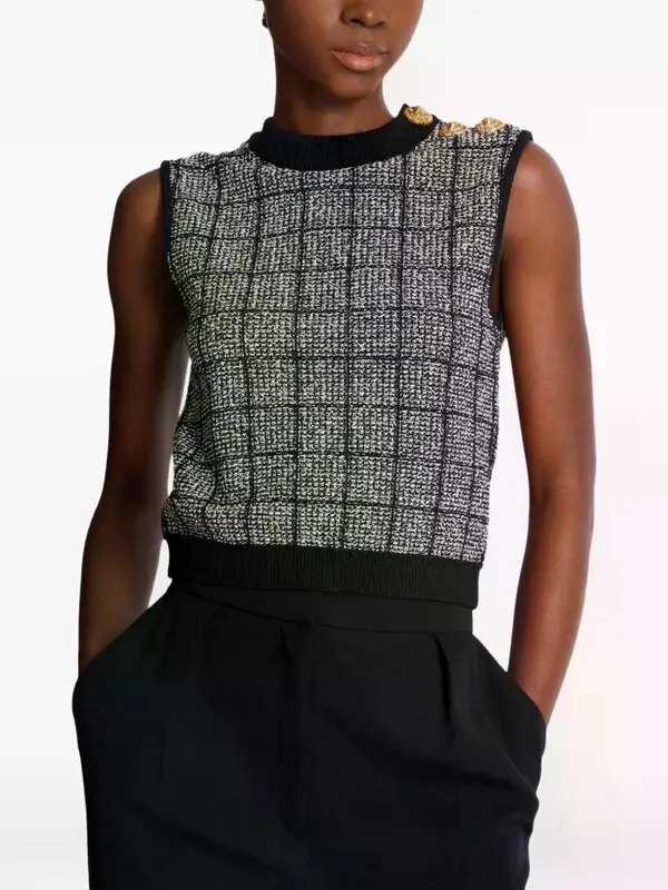Balmain Side-button Tweed Top