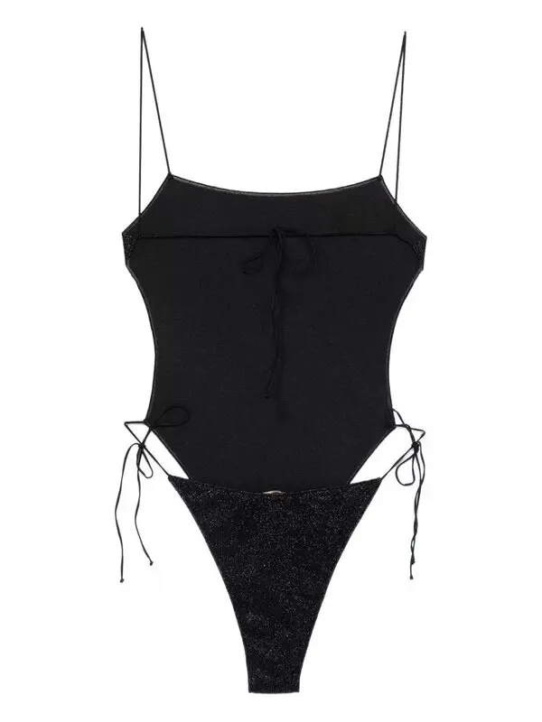Oseree Glitter Detail One Piece Swimsuit With Side Ties - Black