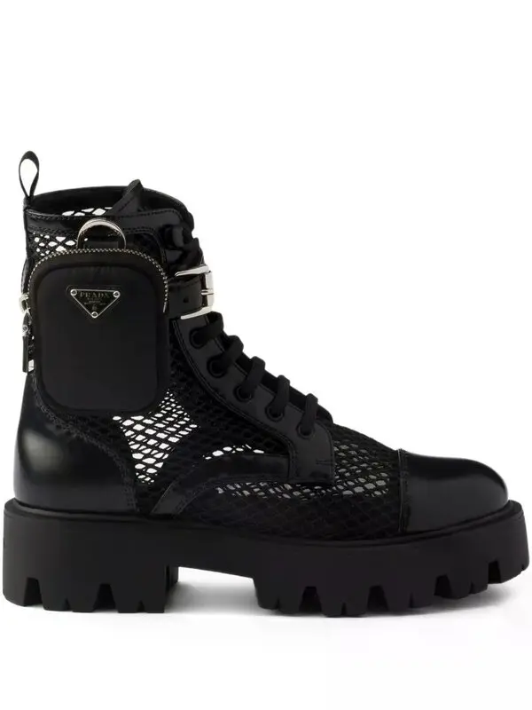 Prada Mesh Detachable Pouch Combat Boots