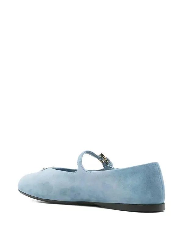 Prada Suede Buckle Strap Ballet Flats - Blue