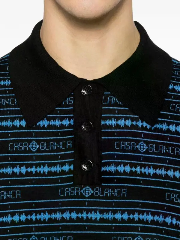 Casablanca Branded Striped Polo Shirt