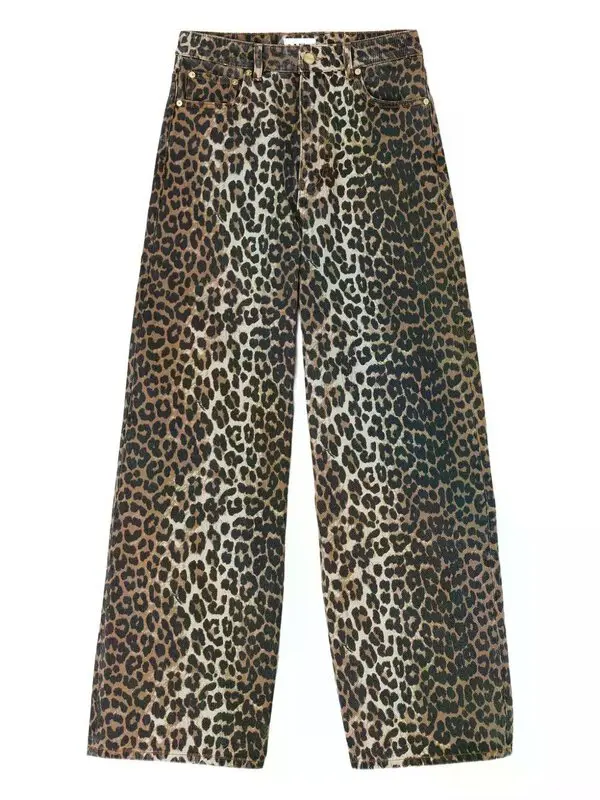 GANNI High-rise Wide-leg Leopard Print Jeans - Brown