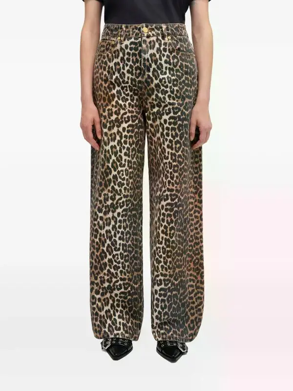 GANNI High-rise Wide-leg Leopard Print Jeans - Brown