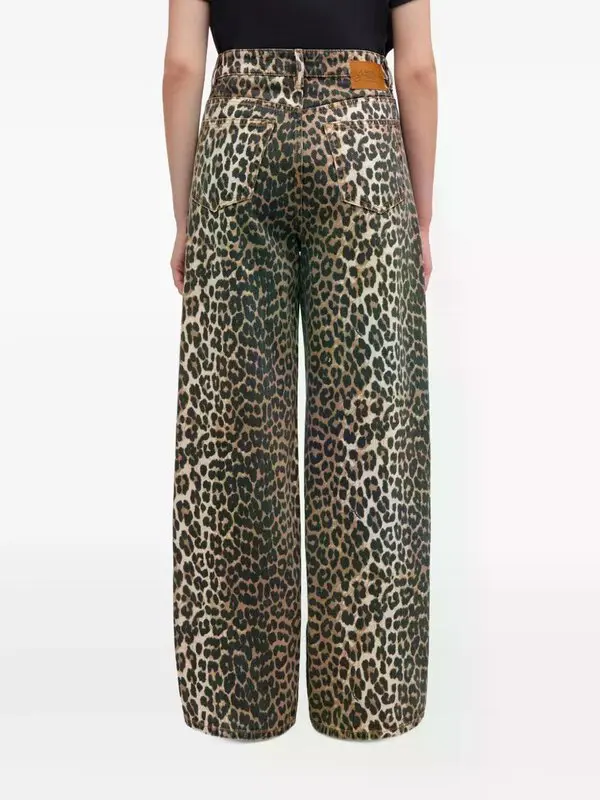 GANNI High-rise Wide-leg Leopard Print Jeans - Brown