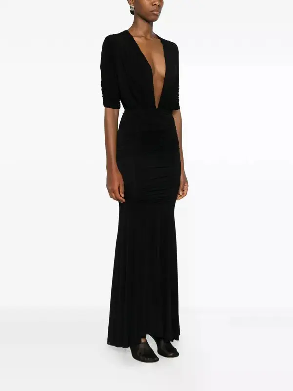 Tove V-neck Ruched Maxi Dress - Black