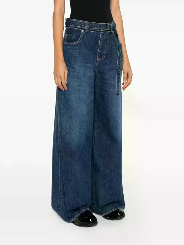 Sacai Belted Wide-leg Jeans - Blue