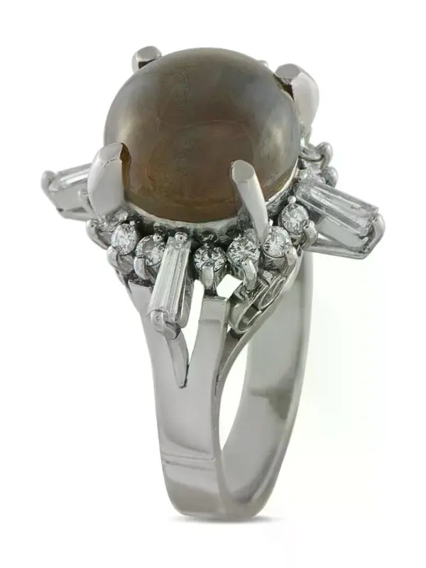 LB EXCLUSIVE Platinum Diamond Ring With Cats Eye Cabochon