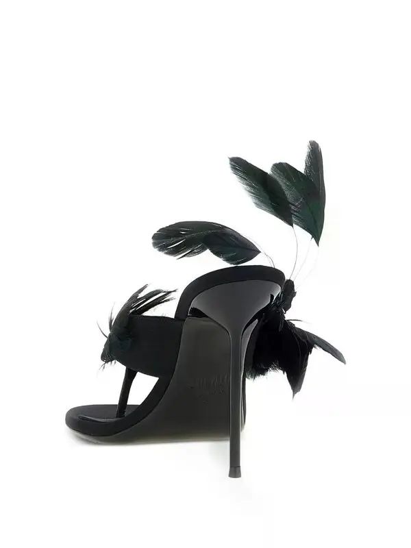 Paris Texas Lidia Feather Thong Silk Mules - Black