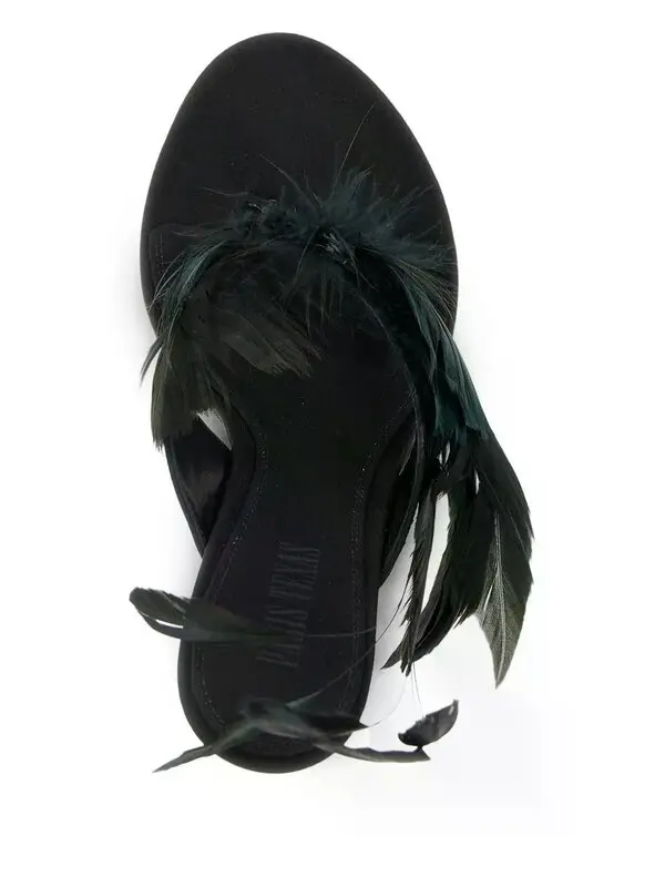 Paris Texas Lidia Feather Thong Silk Mules - Black