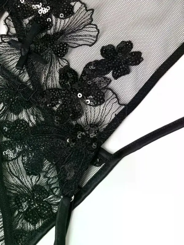 FLEUR DU MAL Sequin Violet Embroidered Ouvert Panty