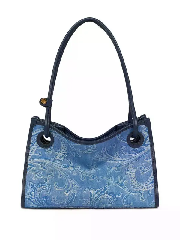 Etro Small Eyes Denim Tote Bag With Paisley Motif - Blue