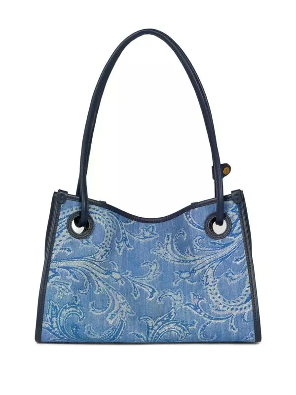 Etro Small Eyes Denim Tote Bag With Paisley Motif - Blue