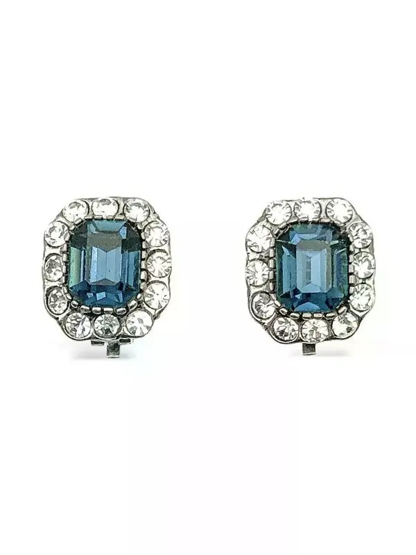 JENNIFER GIBSON JEWELLERY 1960s Sapphire Paste Clip-on Earrings - Silver