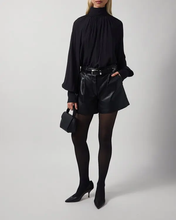 ANINE BING Trent Leather-blend Shorts - Black