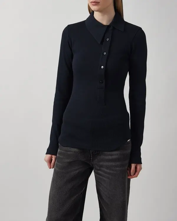Attico Ribbed-knit Cotton Polo Top
