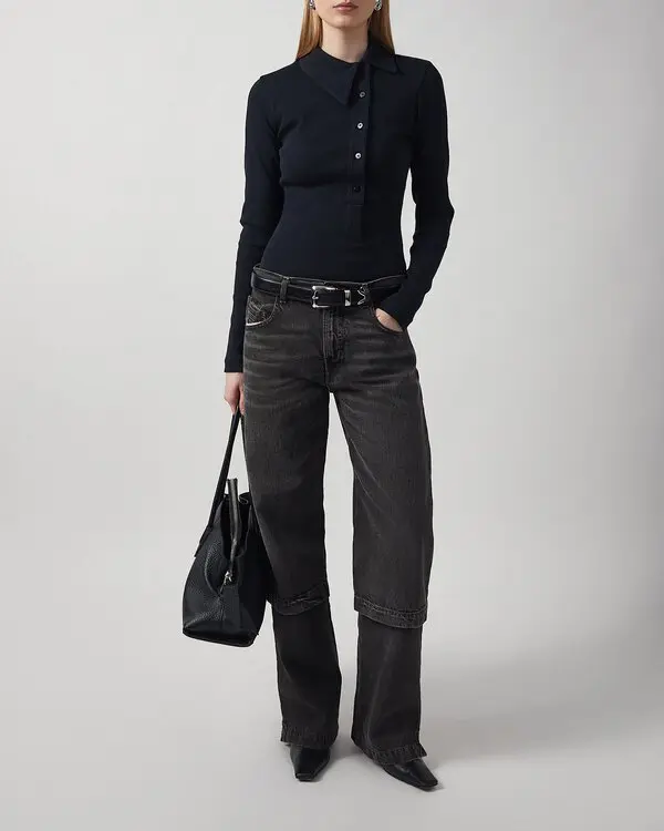 Attico Ribbed-knit Cotton Polo Top