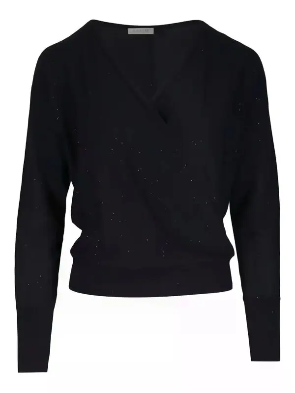 Kinross Cashmere V-neck Long-sleeved Top - Black