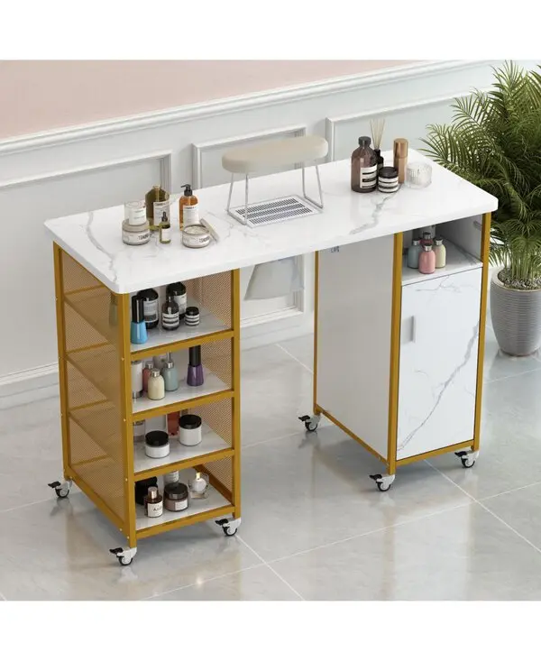 STREAMDALE FURNITURE Marbling Texture Nail Table With Downdraft Vent - Gold White