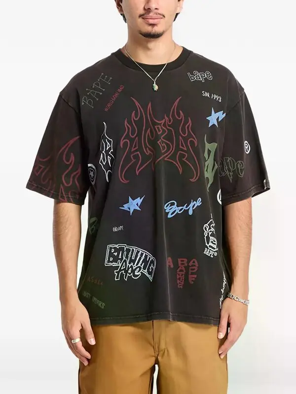 A BATHING APE Overall-print Relaxed Fit T-shirt