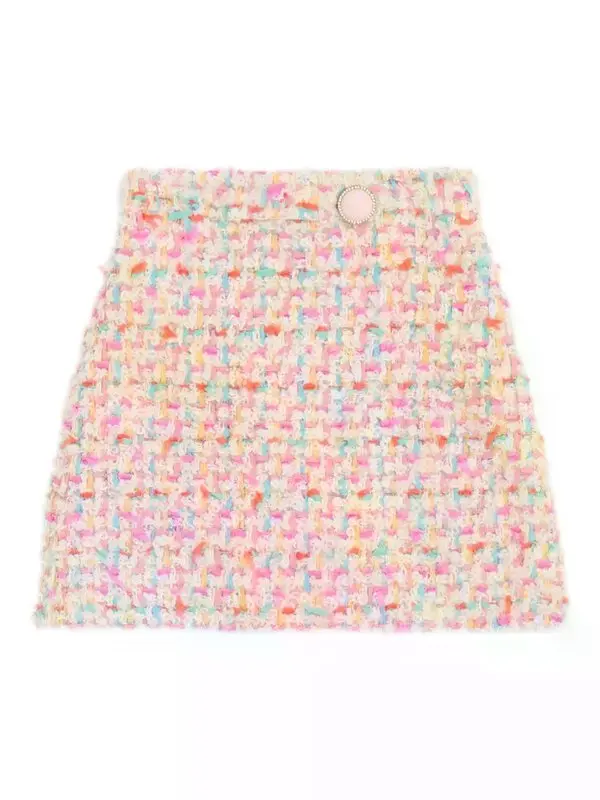 Valentino Garavani Candy Tweed Mini Skirt With Jewel Button - Neutrals