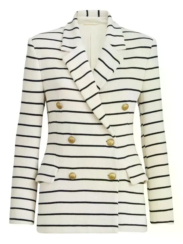 Brunello Cucinelli Striped Double-breasted Knit Blazer - White