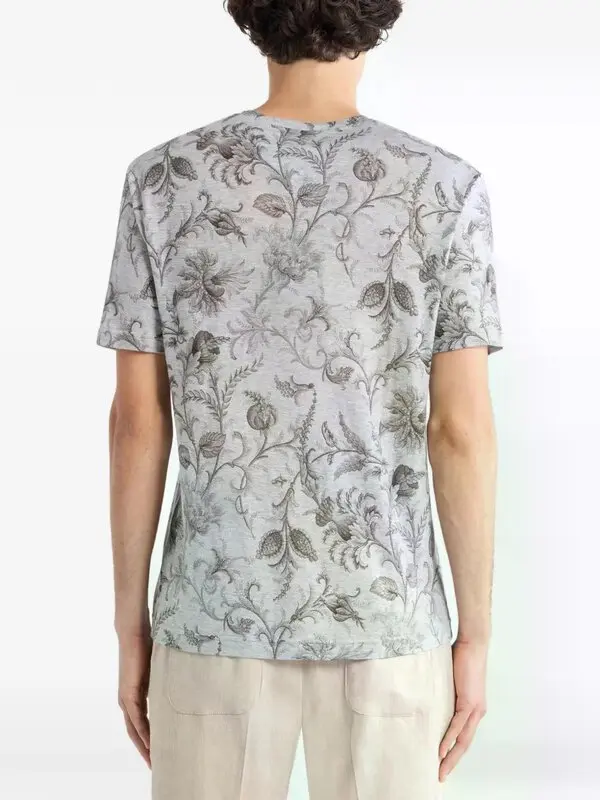 Etro Cotton T-shirt With Floral Motif - Grey