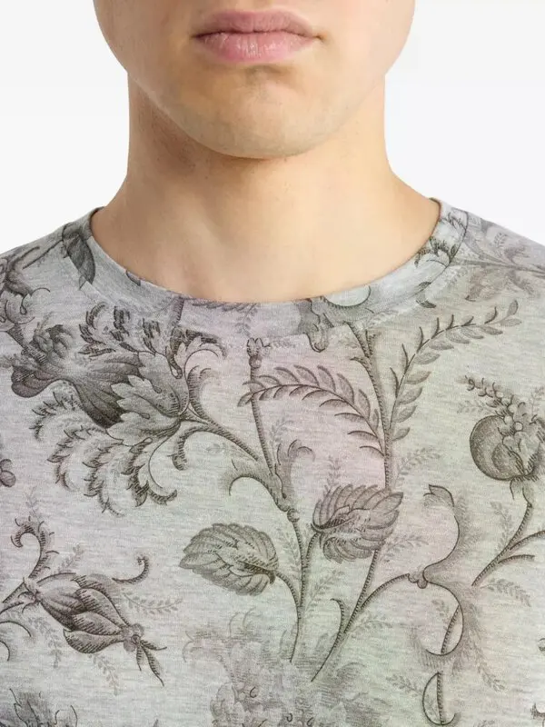 Etro Cotton T-shirt With Floral Motif - Grey